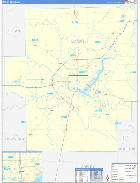 Macon County Il Zip Code Wall Map Basic Style By Marketmaps Mapsales