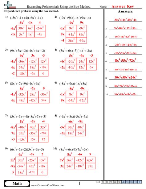 Expanding Polynomials Using The Box Method Worksheet 59 Off