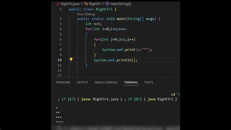 Print Right Triangle In Java Youtube