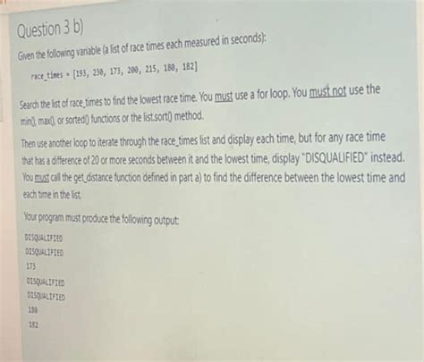 Solved Question B Given The Following Variable A List Of Chegg