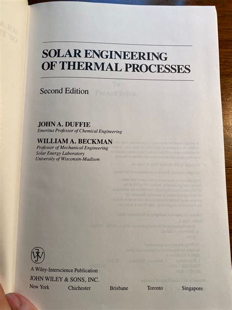 Solar Engineering Of Thermal Processes John Duffie William Beckman 1991 Theory