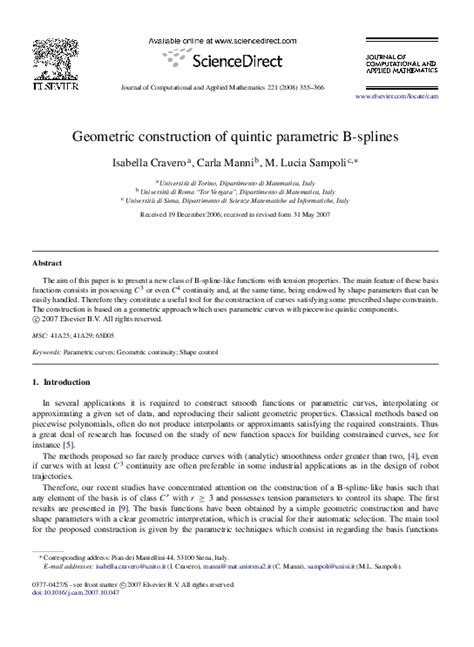 Pdf Geometric Construction Of Quintic Parametric B Splines