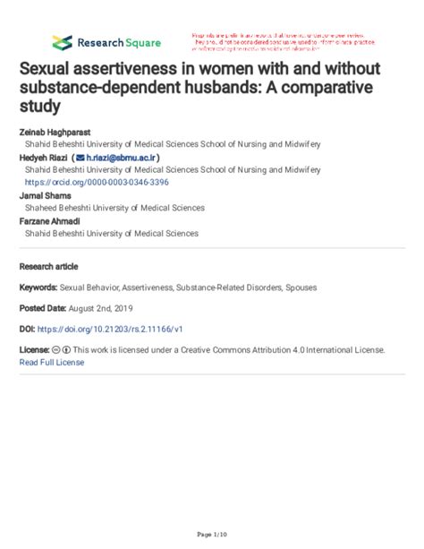 Pdf Sexual Assertiveness In Women With And Without Substance