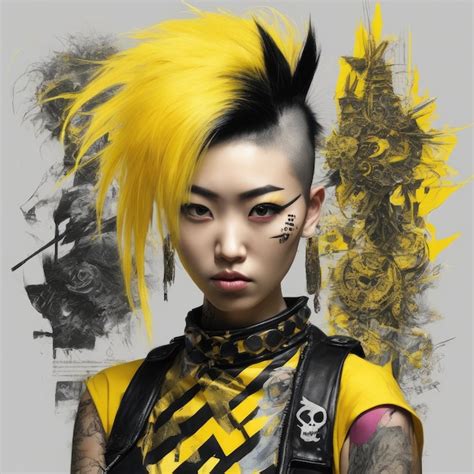 Premium Ai Image Asian Punk Girl With A Stylish Hairstyle On A Bright