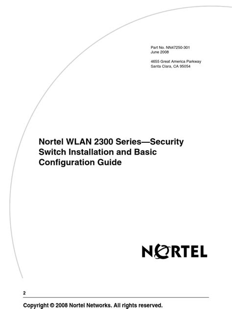 Nortel Wlan 2300 Series Security Switch Installation And Basic