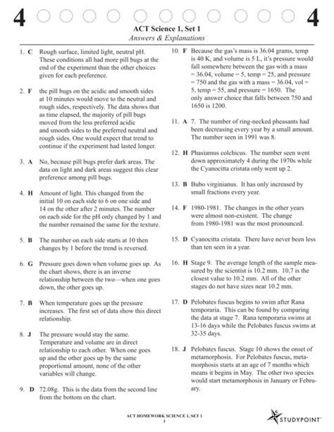 Act Science Practice Test Answers And Explanations