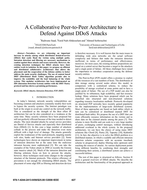 Pdf A Collaborative Peer To Peer Architecture To Defend Against Ddos Attacks