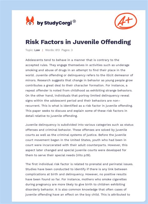Risk Factors In Juvenile Offending Free Essay Example