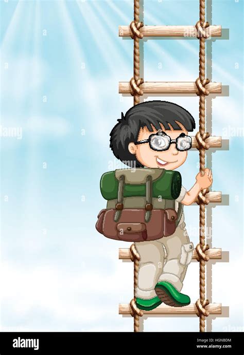 Boy Climbing Up The Ladder Illustration Stock Vector Image And Art Alamy