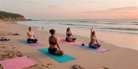Sunset Yoga Session On The Beach A Peaceful Group Practice By The Ocean