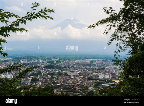 This Is A View Of Mount Fuji And The Fujiyoshida City Taken From The