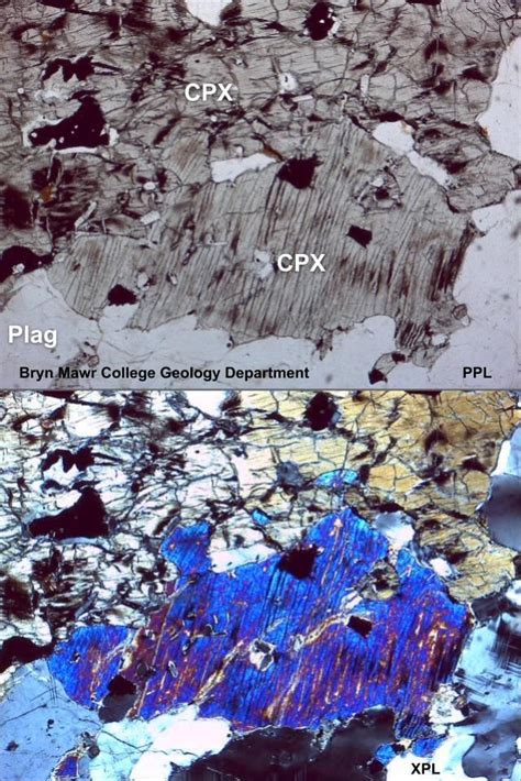 Clinopyroxene Cpx In Ppl Top And Xpl Bottom Showing Exsolution Lamellae And A Range Of