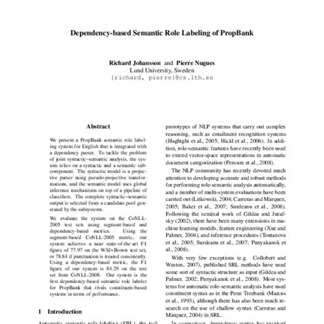 Dependency Based Semantic Role Labeling Of Propbank Acl Anthology