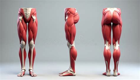 Human Leg Muscle Anatomy Illustration Shows Front Side Rear Views