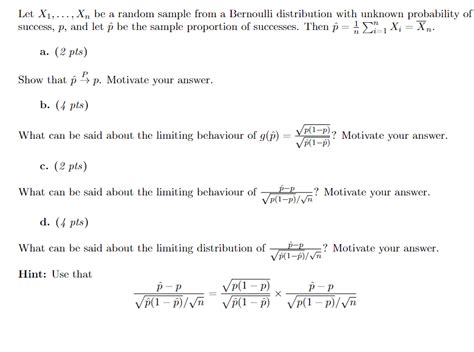 Solved Let X1 X Be A Random Sample From A Bernoulli