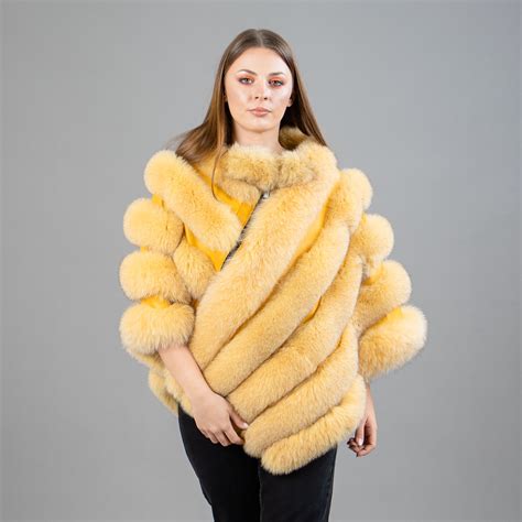 Yellow Fox Fur Cape With Leather Details High Fur Quality Efurs