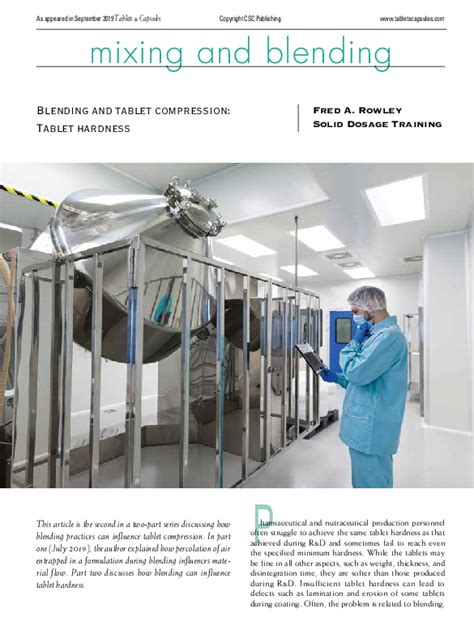Pdf Blending And Tablet Compression Tablet Hardness