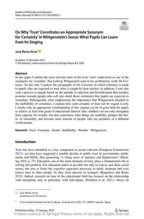 On Why ‘trust Constitutes An Appropriate Synonym For ‘certainty In