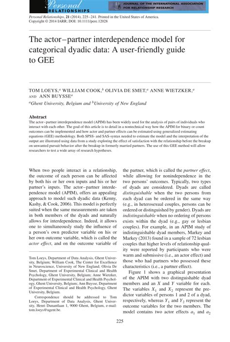 pdf the actor partner interdependence model for categorical dyadic