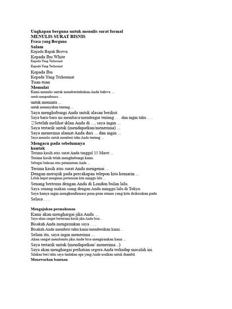 Frasa Berguna Untuk Menulis Surat Formal Pdf