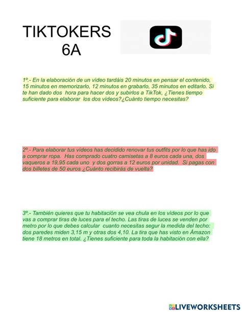 Problemas Online Exercise For Sexto Live Worksheets