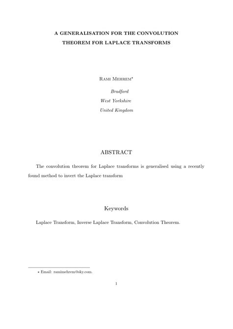 pdf a generalisation for the convolution theorem for laplace transforms