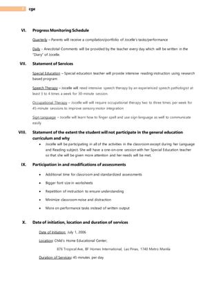 Individualized Educational Plan IEP DOCX