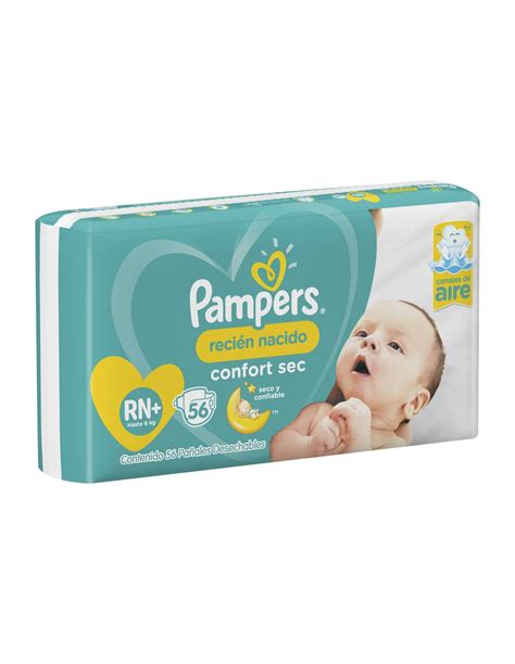 Pampers Recién Nacido Confort Sec Pañales Desechables Rn 56 Unidades
