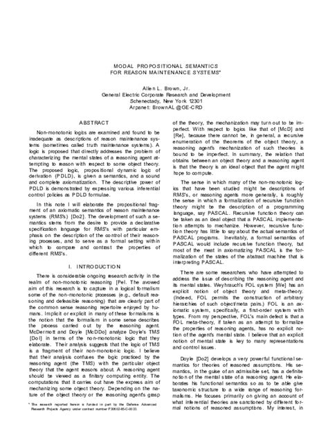 Pdf Modal Propositional Semantics For Reason Maintenance Systems