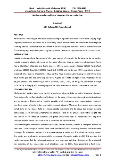 Pdf Mathematical Modelling Of Infectious Diseases A Review