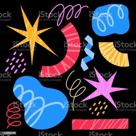 벡터 낙서 일러스트 레이 션 추상 모양 세트 복고풍 밝은 손 그리기 추상 만화 아이콘 어린이 스타일의 평면 만화 0명에 대한 스톡 벡터 아트 및 기타 이미지 Istock