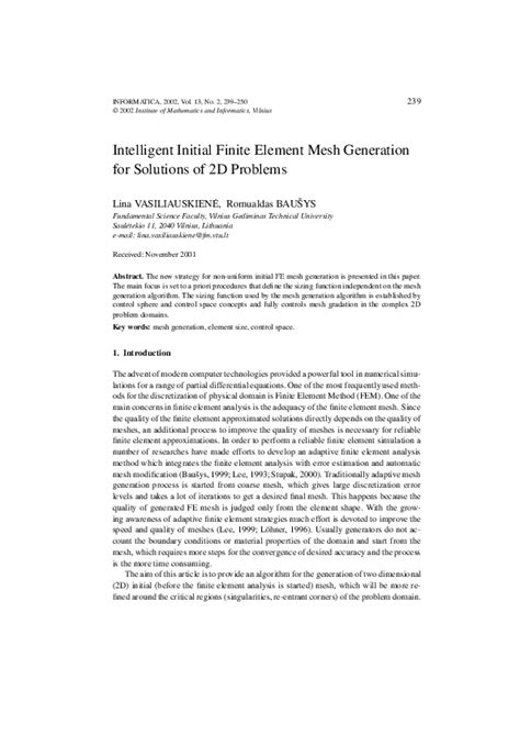 Pdf Intelligent Initial Finite Element Mesh Generation For Solutions