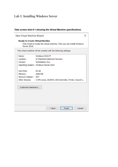 Lab1 Lab Cnet 222 Lab 1 Installing Windows Server Take Screen Shot 1 Showing The
