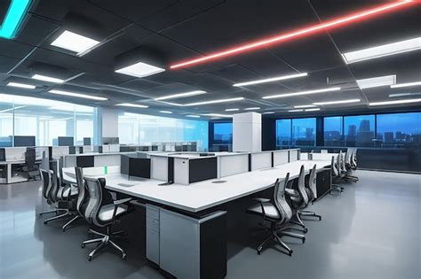 Premium Ai Image Modern Office Space With Desktops With Modern Computers Created With