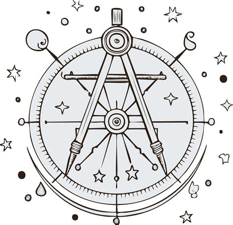 Mystical Illustration Of A Compass With Stars Moon And Decorative