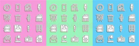 Set Line Document Settings Archive Papers Drawer Paper Shredder With Graph Chart Trash Can