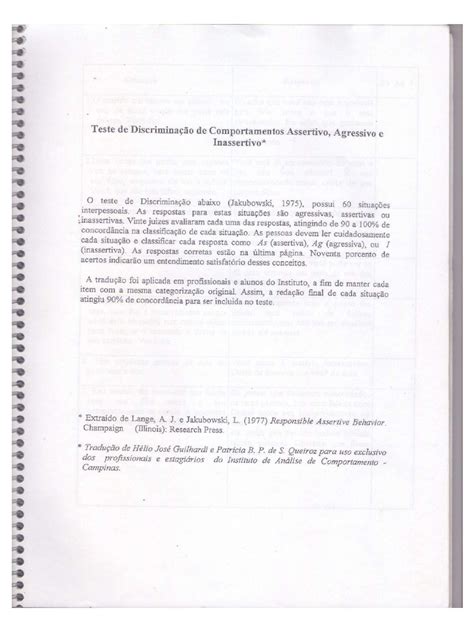 Teste De Discriminação De Comportamentos Assertivo Agressivo E