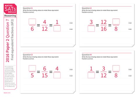 Making Equivalent Fractions Ks2 Maths Sats Reasoning Practice Worksheet Teaching Resources