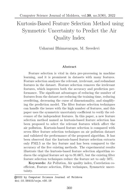 pdf kurtosis based feature selection method using symmetric