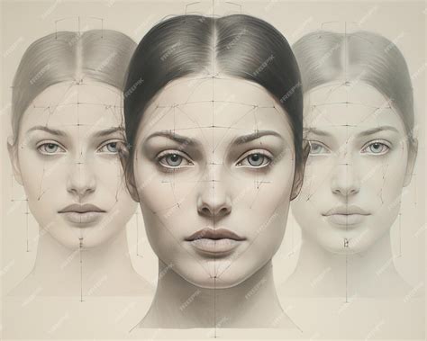 Dibujo A Lápiz De Rostro Humano Que Muestra Una Cuadrícula Simétrica Y