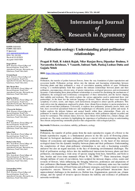 Pdf Pollination Ecology Understanding Plant Pollinator Relationships