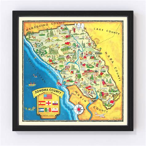 Sonoma County Map 1945 Vintage Sonoma County Map Old Sonoma County
