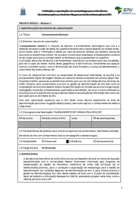 Projeto BÁsico Módulo 1 Sensoriamento Remoto — Ministério Da Economia