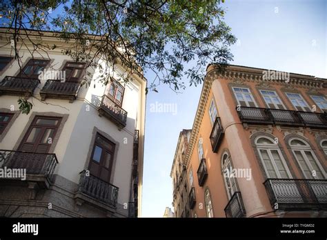 Building Facade And Windows Of Old Buildings At Rio De Janeiro Stock