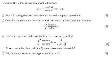 Solved Consider The Following Complex Variable Function