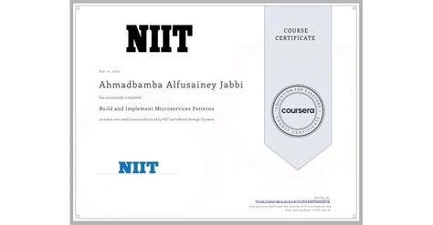 completion certificate for build and implement microservices patterns ahmadbamba alfusainey jabbi