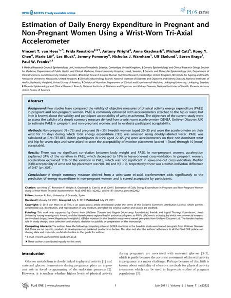 PDF Estimation Of Daily Energy Expenditure In Pregnant And Non Pregnant Women Using A Wrist