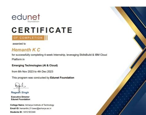 Hemanth K C On Linkedin Internship Ibm Dataanalytics Cloudcomputing Techjourney