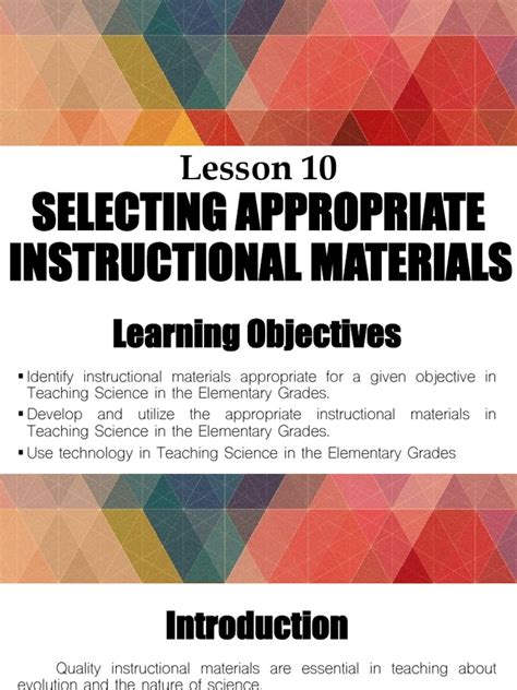 Lesson X Selecting Instructional Materials Pdf Curriculum Educational Assessment