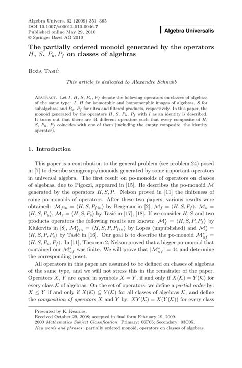 Pdf On The Partially Ordered Monoid Generated By The Operators H S
